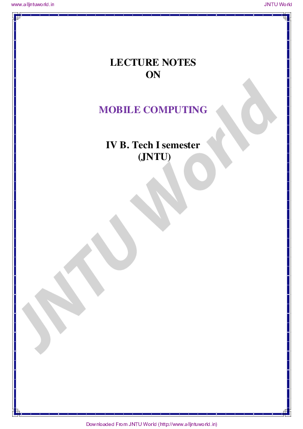 Pdf Lecture Notes On Mobile Computing Iv B Tech I Semester Jntu Unit 1
