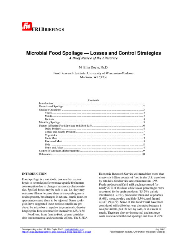 (PDF) Microbial Food Spoilage — Losses and Control Strategies A Brief ...