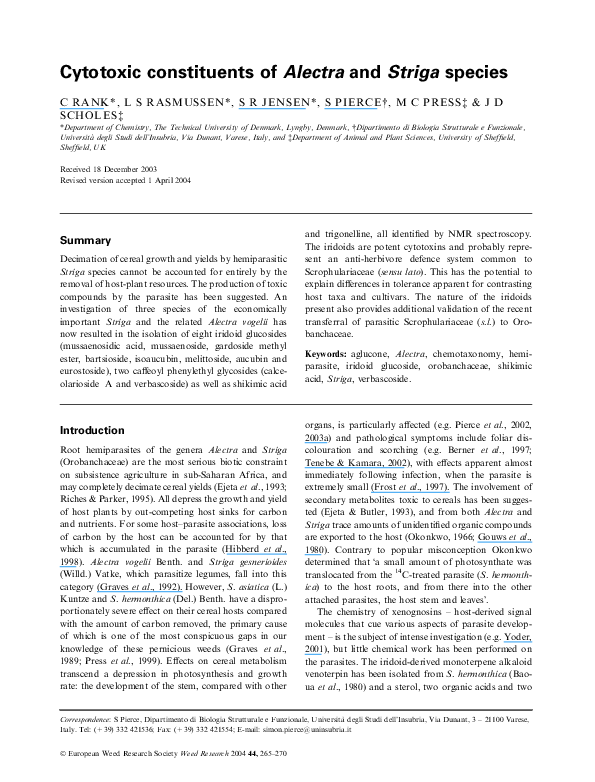 (PDF) Cytotoxic constituents of Alectra and Striga species | Simon ...