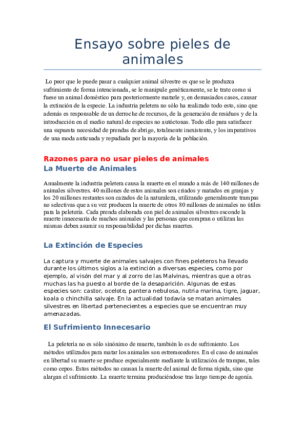 (DOC) Ensayo sobre pieles de animales