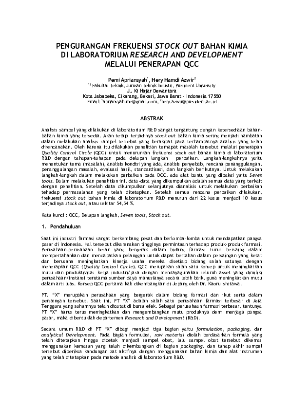 (PDF) PENGURANGAN FREKUENSI STOCK OUT BAHAN KIMIA DI LABORATORIUM ...