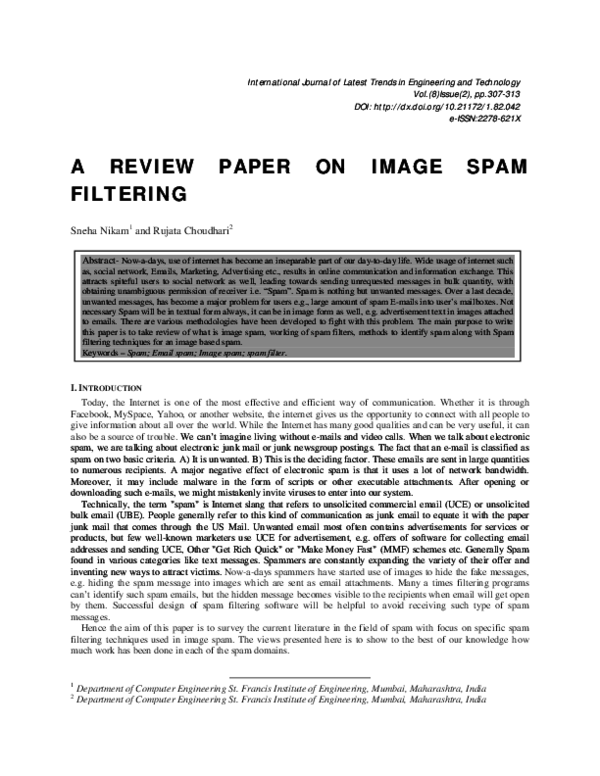 (PDF) A REVIEW PAPER ON IMAGE SPAM FILTERING | Cheief Editor - Academia.edu