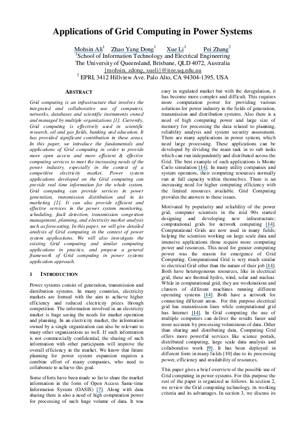 (PDF) Applications of Grid Computing In Power Systems