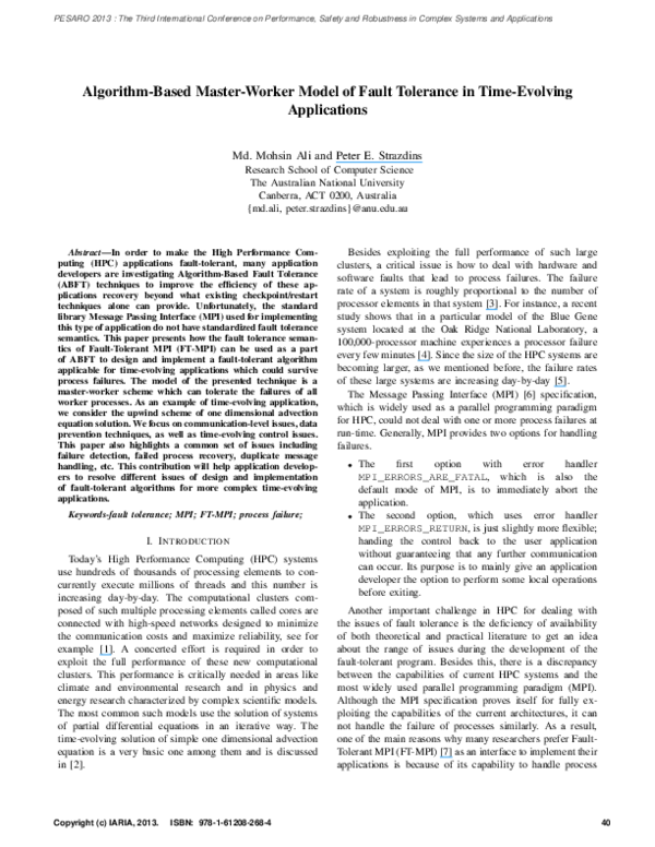 Pdf Algorithm Based Master Worker Model Of Fault Tolerance In Time Evolving Applications
