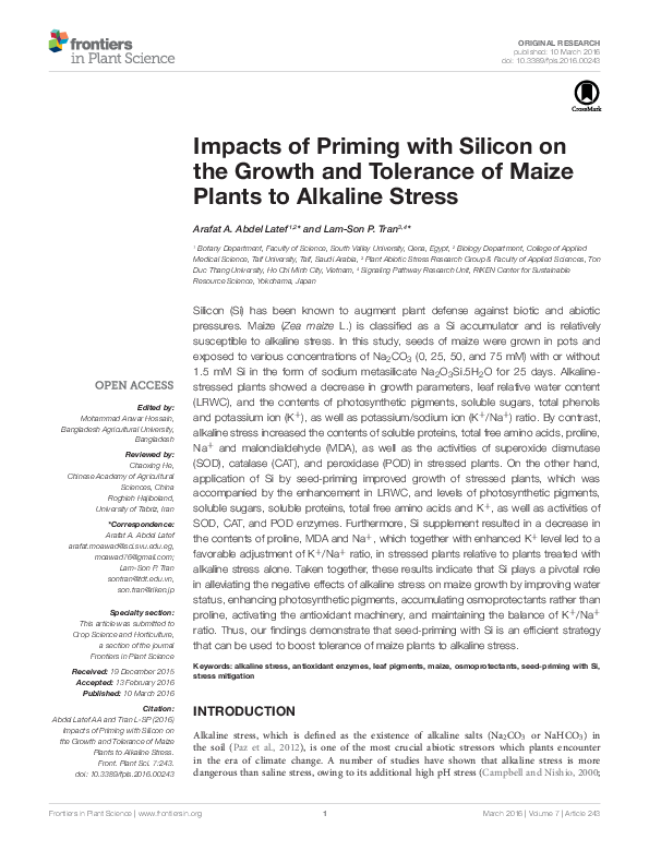 (PDF) Impacts of Priming with Silicon on the Growth and Tolerance of ...
