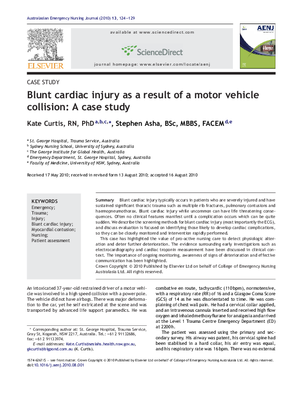 (PDF) Blunt cardiac injury as a result of a motor vehicle collision: A ...