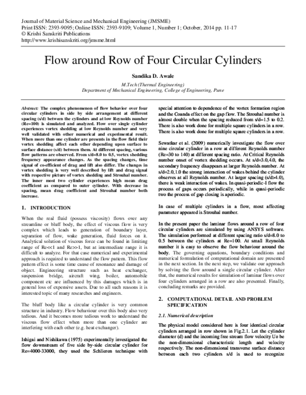 (PDF) Flow around Row of Four Circular Cylinders