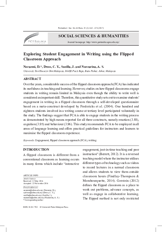 (PDF) Exploring Student Engagement in Writing using the Flipped Classroom Approach