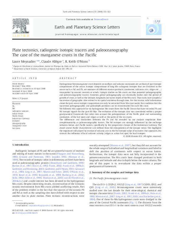 (PDF) Plate tectonics, radiogenic isotopic tracers and paleoceanography ...