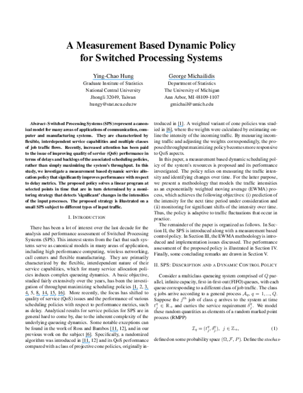 (PDF) A Measurement Based Dynamic Policy for Switched Processing Systems
