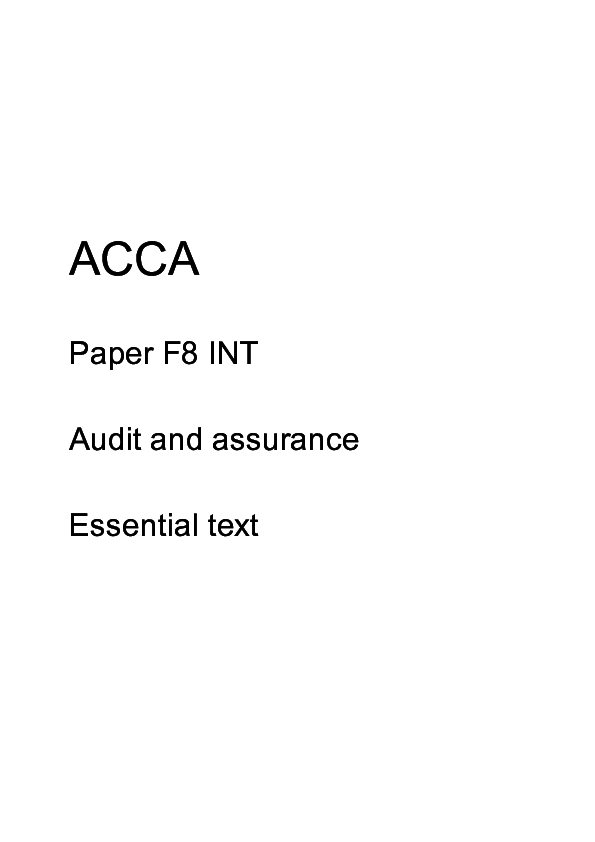 (PDF) ACCA Paper F8 INT Audit and assurance Essential text