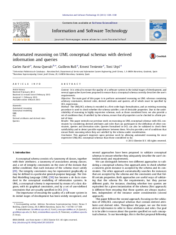 Pdf Automated Reasoning For Uml Schema Quality