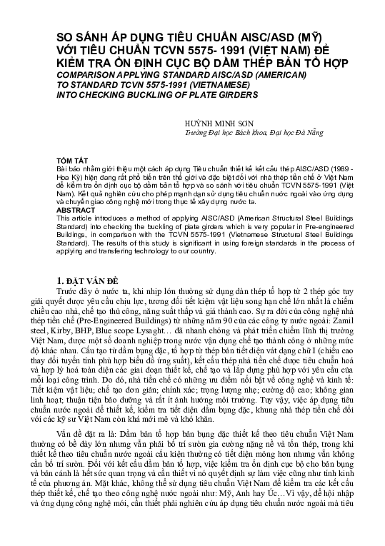 (DOC) SO SÁNH ÁP D NG TIÊU CHU N AISC/ASD (M ) V I TIÊU CHU N TCVN 5575-1991 (VI T NAM) 1 E C 2 ...