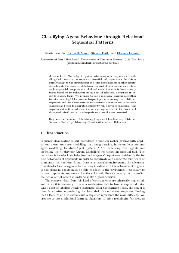 (PDF) Classifying Agent Behaviour through Relational Sequential Patterns