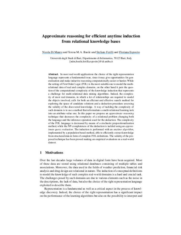 (PDF) Approximate Reasoning for Efficient Anytime Induction from Relational Knowledge Bases