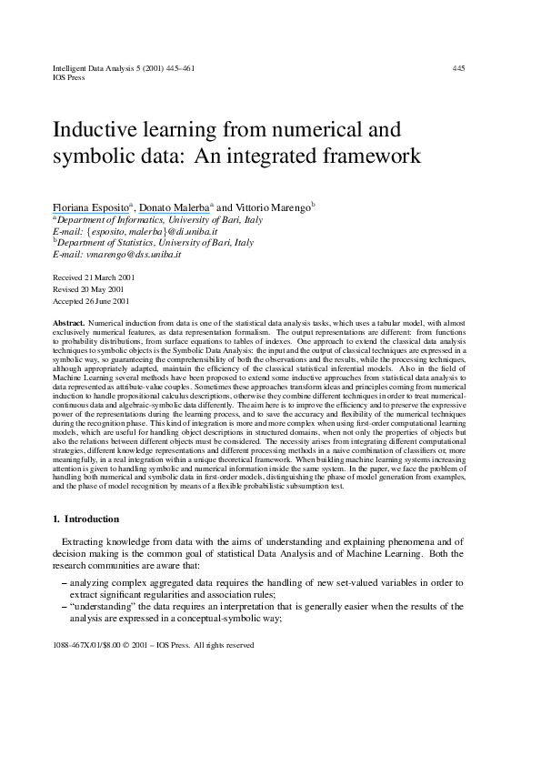 Pdf Inductive Learning From Numeric And Symbolic Data