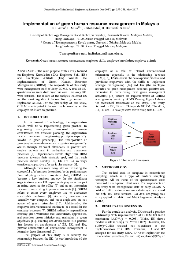 (PDF) Implementation of green human resource management in Malaysia