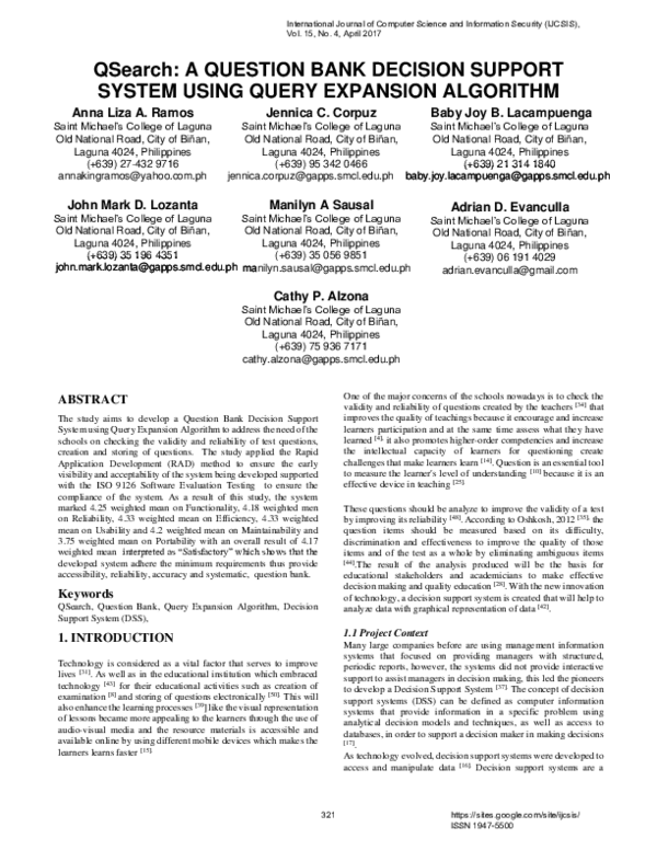 (PDF) QSearch: A QUESTION BANK DECISION SUPPORT SYSTEM USING QUERY ...