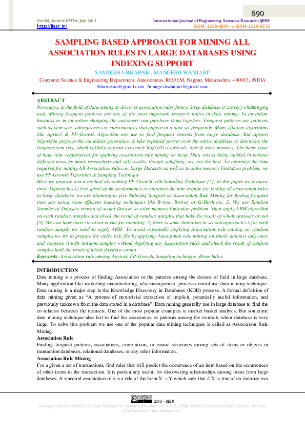 (PDF) SAMPLING BASED APPROACH FOR MINING ALL ASSOCIATION RULES IN LARGE ...