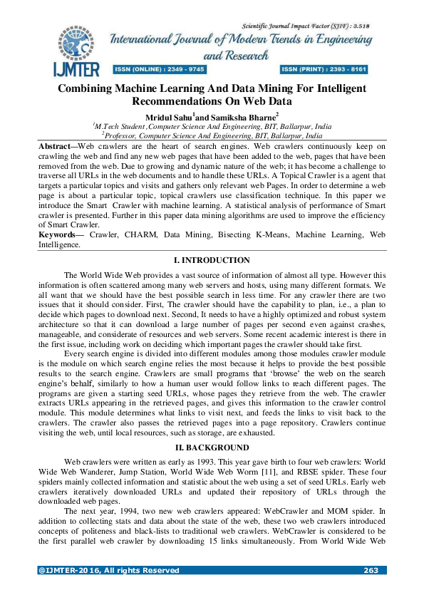 (PDF) Combining Machine Learning And Data Mining For Intelligent Recommendations On Web Data