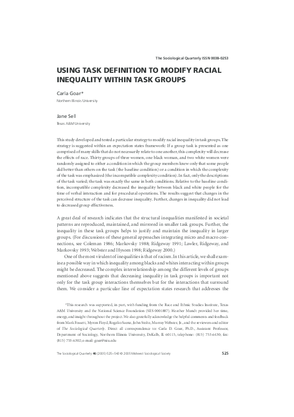(PDF) Using Task Definition to Modify Racial Inequality Within Task Groups