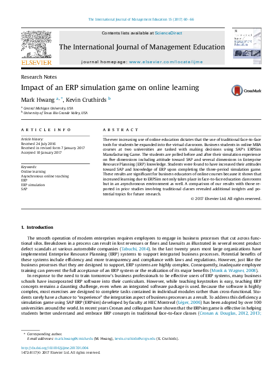 (PDF) Impact of an ERP simulation game on online learning
