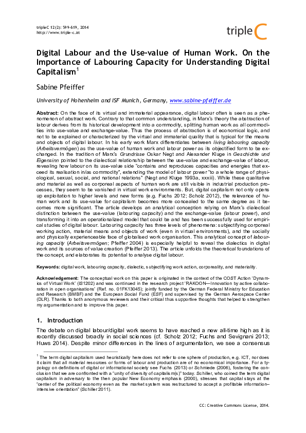 (PDF) Digital Labour and the Use-value of Human Work. On the Importance ...