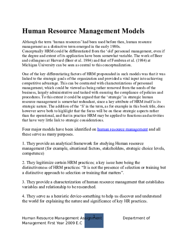 (DOC) Human Resource Management Models