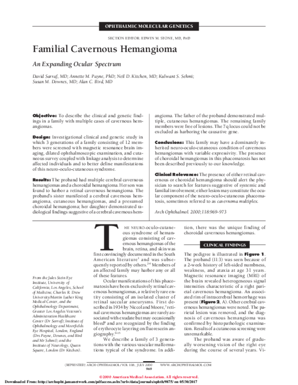 (PDF) Familial cavernous hemangioma: An expanding ocular spectrum ...