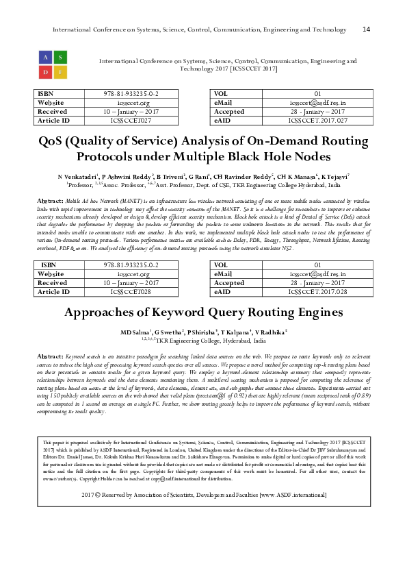 Pdf Qos Quality Of Service Analysis Of On Demand Routing Protocols Under Multiple Black Hole