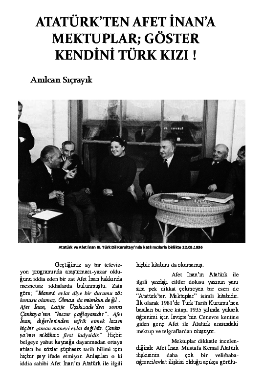 (PDF) ATATÜRK'TEN AFET İNAN'A MEKTUPLAR; GÖSTER KENDİNİ TÜRK KIZI