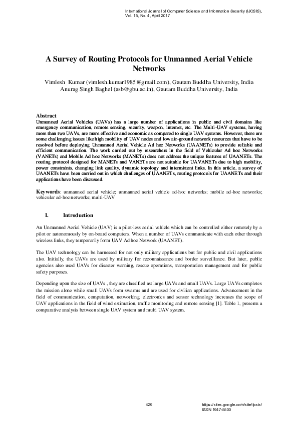 (PDF) A Survey of Routing Protocols for Unmanned Aerial Vehicle Networks