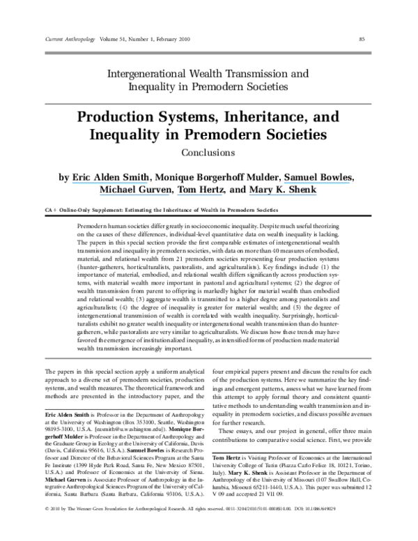 (PDF) Production Systems, Inheritance, and Inequality in Premodern ...