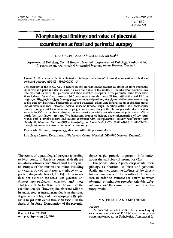 (PDF) Morphological findings and value of placental examination at ...