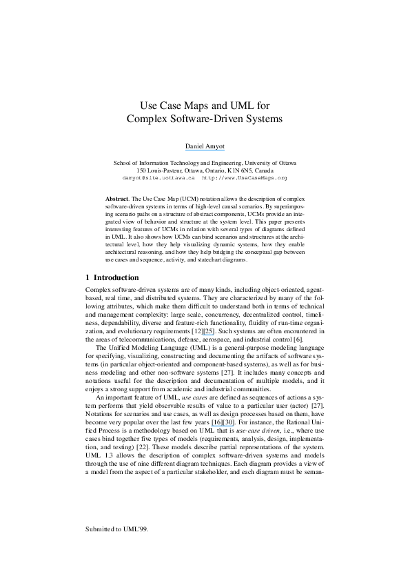 Pdf Use Case Maps And Uml For Complex Software Driven Systems