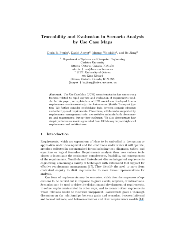 Pdf Traceability And Evaluation In Scenario Analysis By Use Case Maps Daniel Amyot