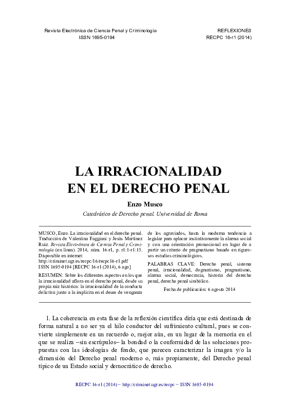 (PDF) Enzo Musco - La Irracionalidad en el Derecho Penal