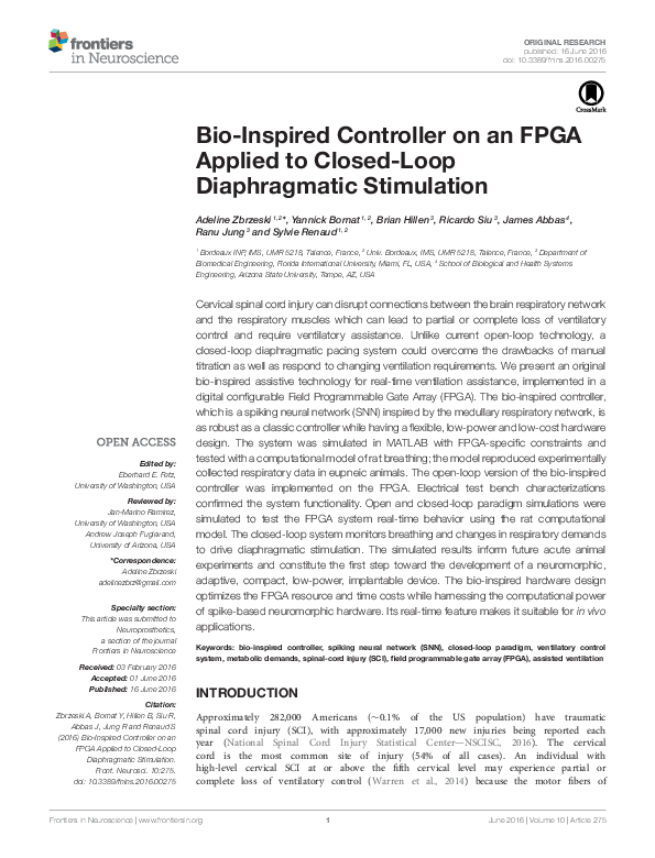 (PDF) Bio-Inspired Controller on an FPGA Applied to Closed-Loop Diaphragmatic Stimulation