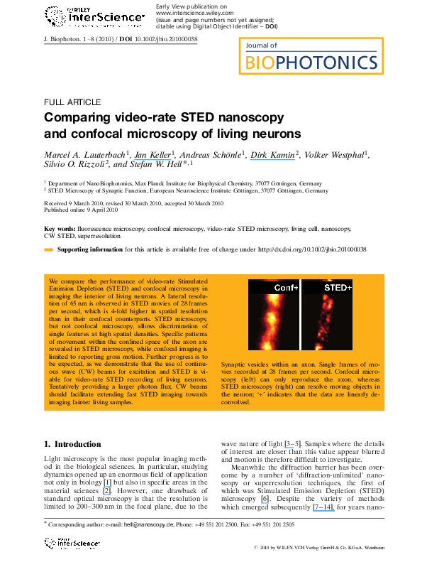 (PDF) Comparing video-rate STED nanoscopy and confocal microscopy of ...