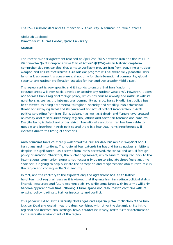 (DOC) The P5+1 nuclear deal and its impact of Gulf Security A counter ...