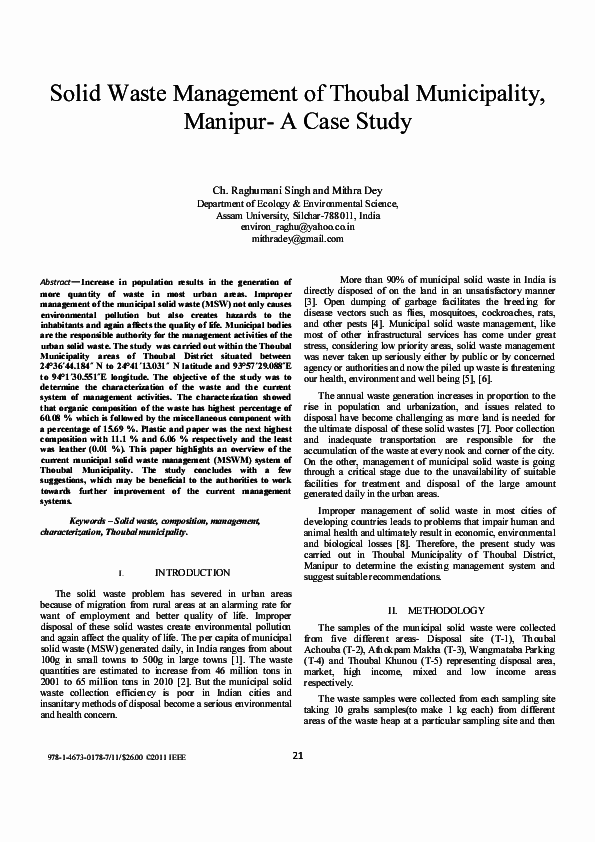 (PDF) Solid waste management of Thoubal Municipality, Manipur- a case study
