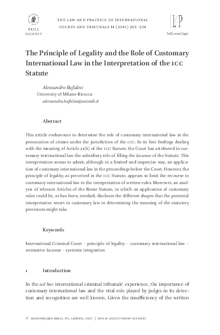 (PDF) The Principle of Legality and the Role of Customary International ...