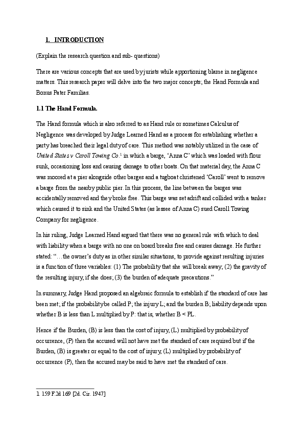 (DOC) Use of the hand formula and bonus pater familias in apportioning ...