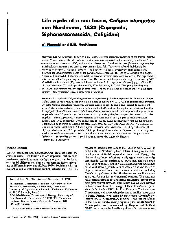 (PDF) Life cycle of a sea louse, Caligus elongatus von Nordmann, 1832 ...