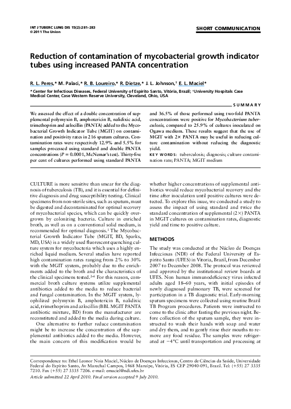 (PDF) Reduction of contamination of mycobacterial growth indicator ...