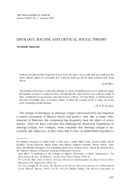 (PDF) Ideology, Racism, and Critical Social Theory