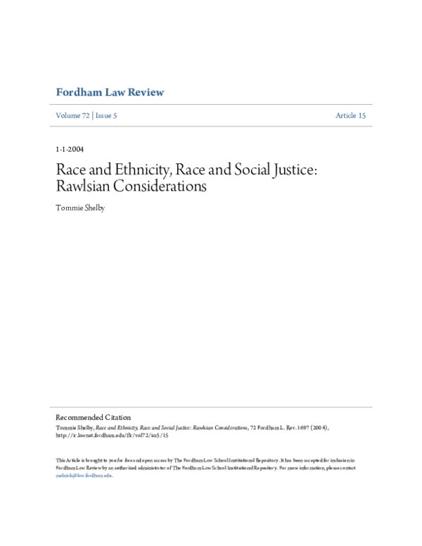 (PDF) Race and Social Justice: Rawlsian Considerations