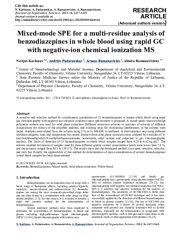 (PDF) Mixed-mode SPE for a multi-residue analysis of benzodiazepines in ...