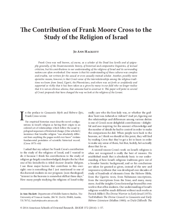 (PDF) The Contribution of Frank Moore Cross to the Study of the ...
