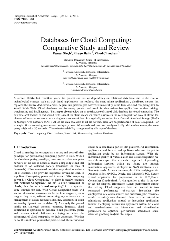 (PDF) Databases for Cloud Computing: Comparative Study and Review